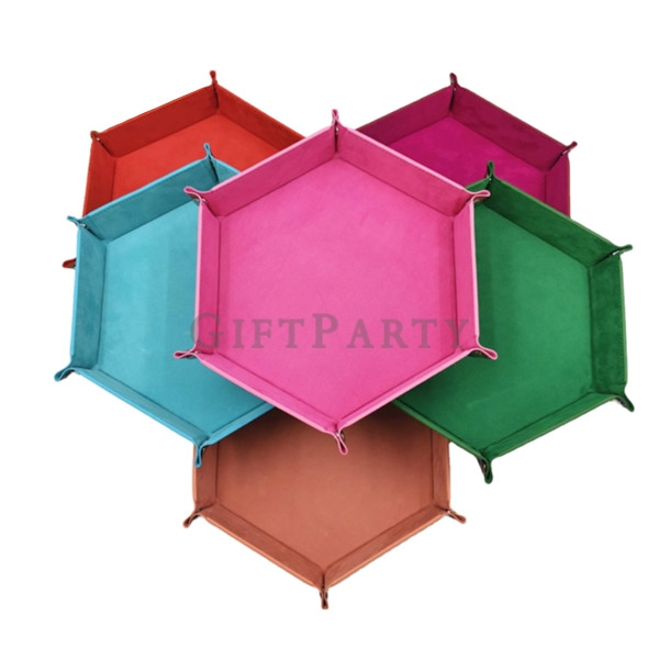 PU leather hexagonal storage tray flannel storage tray dice tray ...