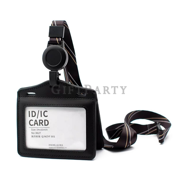 Genuine Leather Work ID Badge Holder with Retractable Lanyard and Three ...