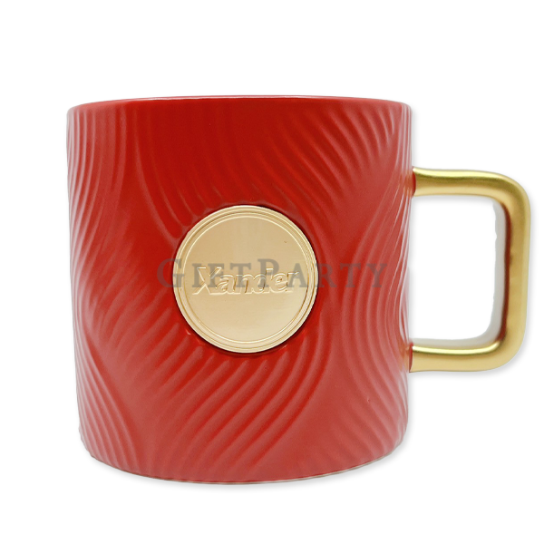 Copper Plate Embossed Ceramic Mug, Wave Pattern Ceramic Mug, Gold ...